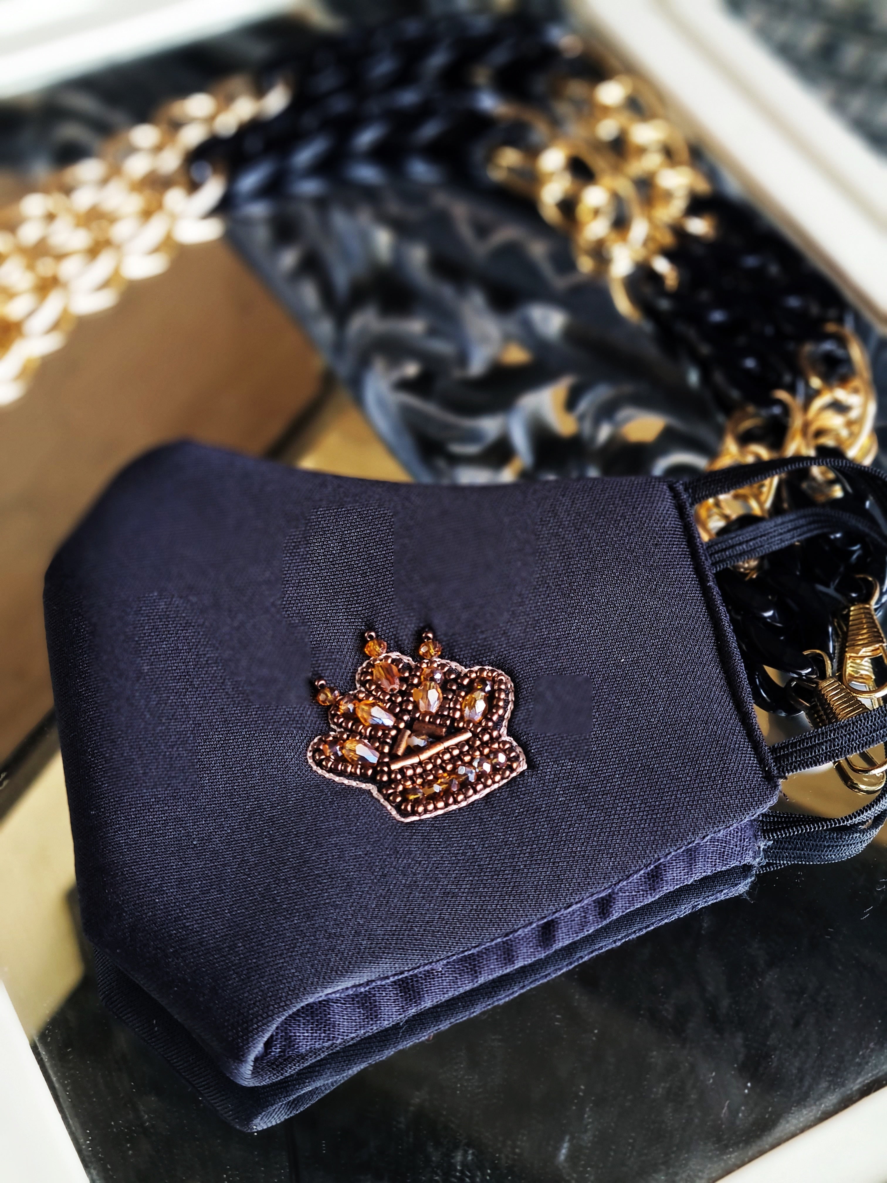 Crown black mask with mask chain – The House of Aqua